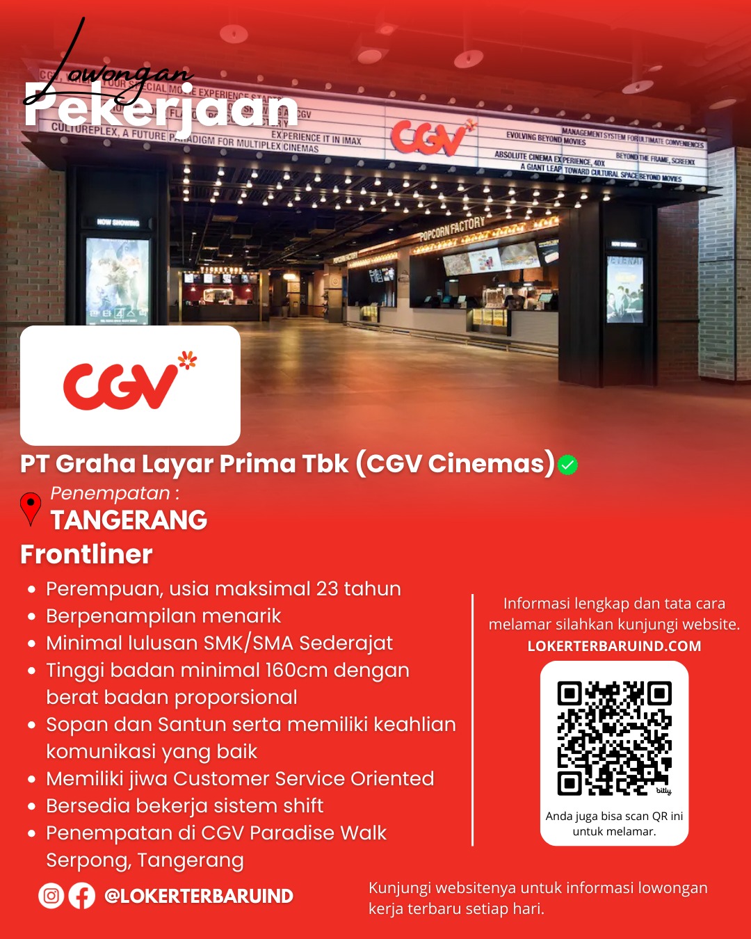CGV Cinemas Buka Lowongan Frontliner di Tangerang, Simak Syarat dan Cara Lamarannya ...